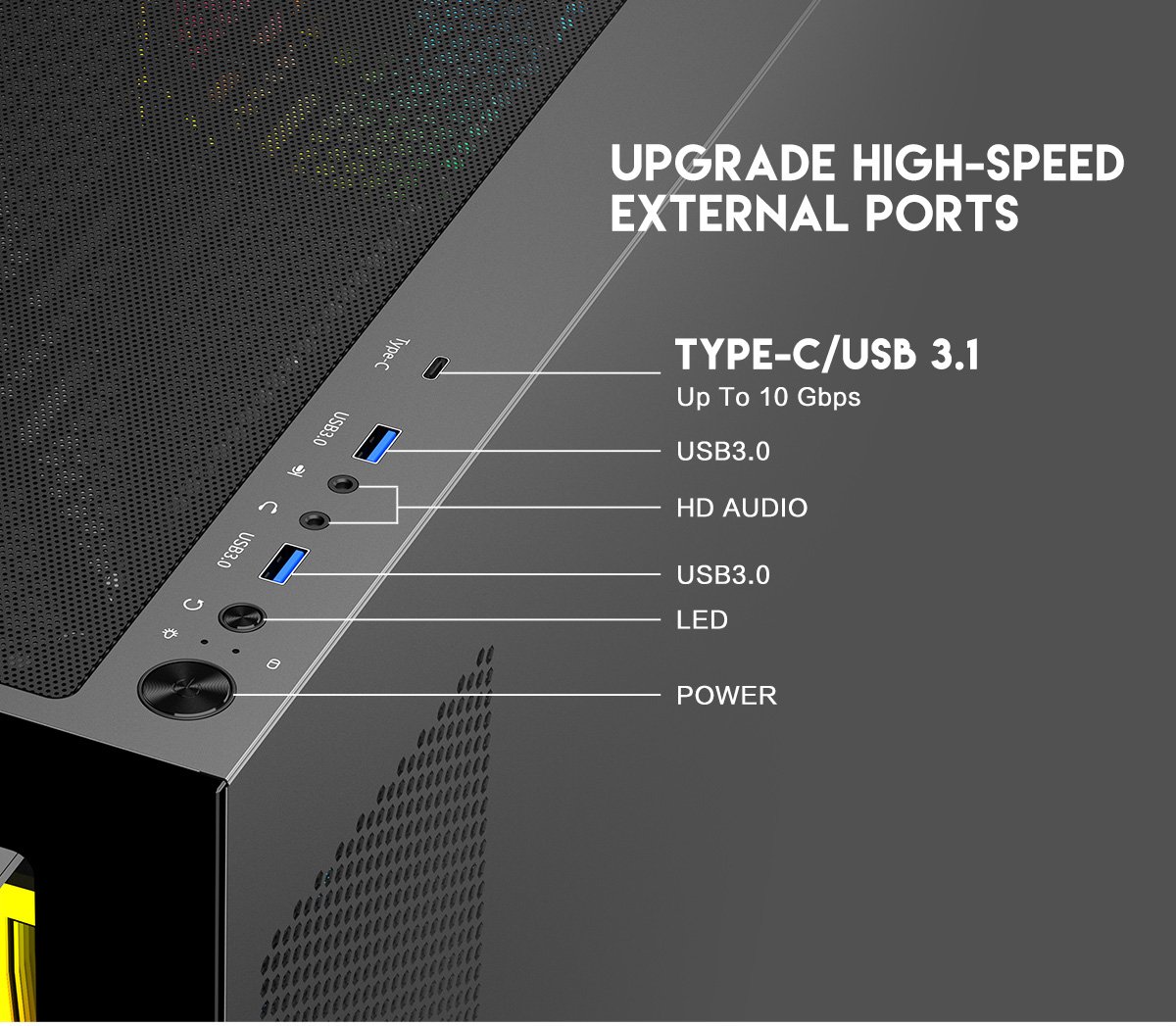 DIYPC ARGB-N5-BK Black USB3.0 / Type C ATX Mid Tower Gaming Computer Case w/2 x Tempered Glass ...